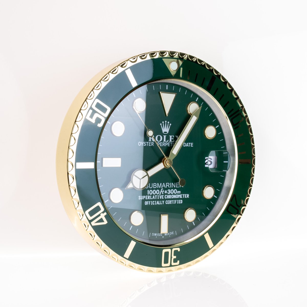 Green & Gold Submariner Wall Clock from Rolex for sale at Pamono