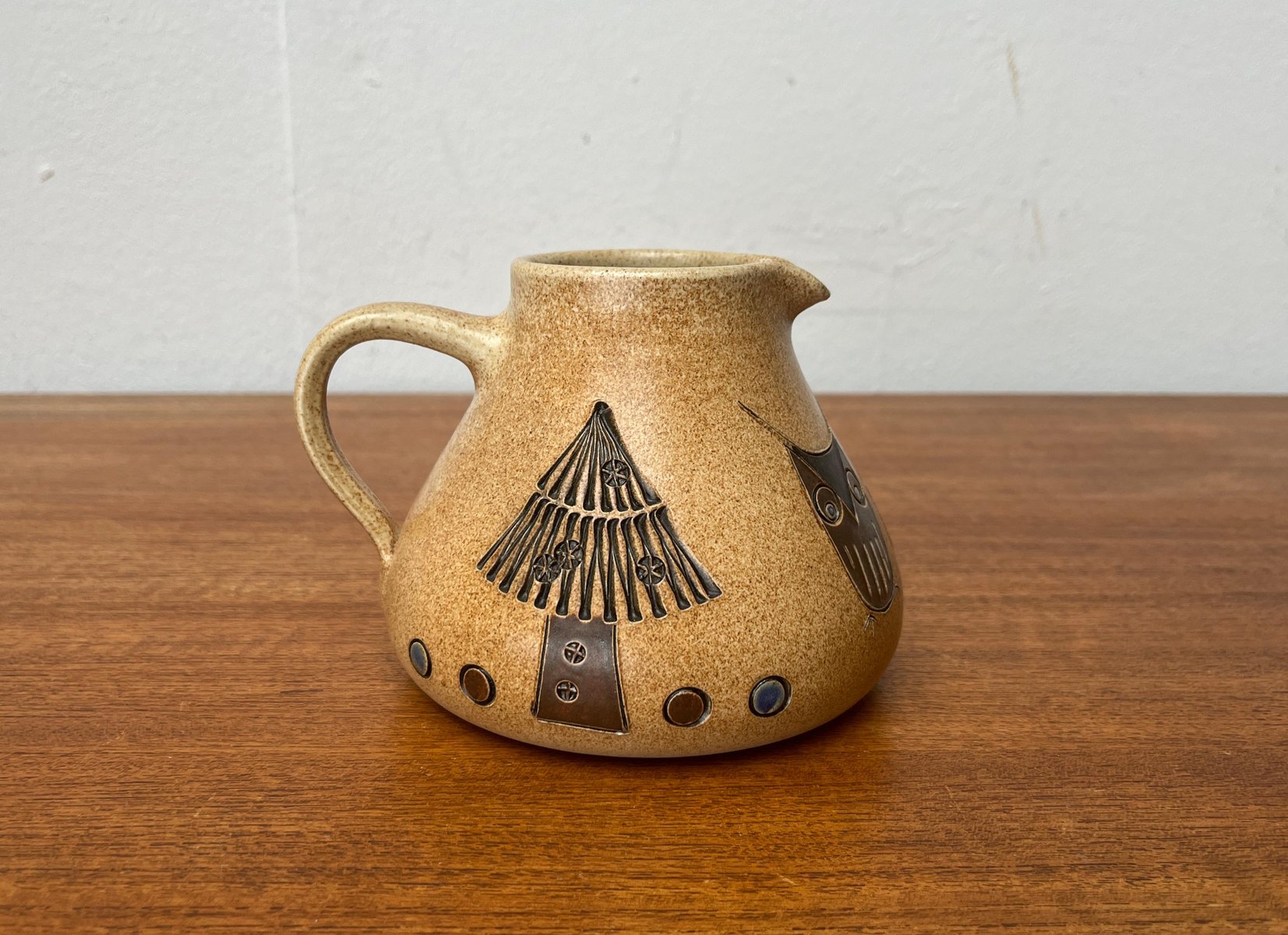 Mid-Century German Studio Pottery Jug with Owl Design from Heinz Theo ...