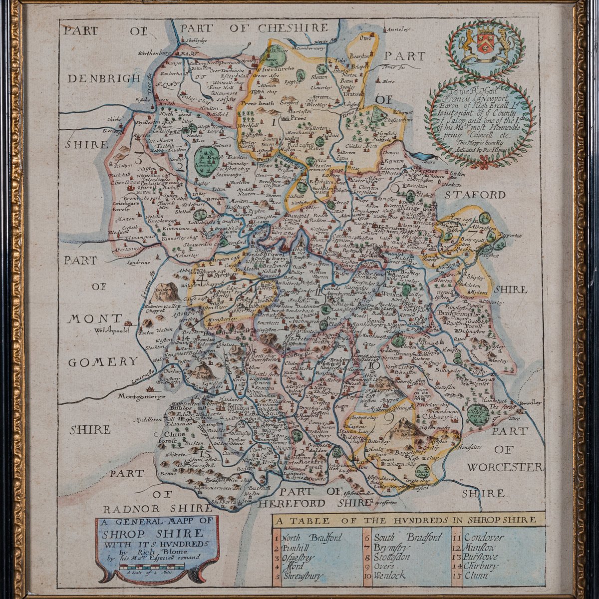 Antique English County Map by Richard Blome, 1673 for sale at Pamono