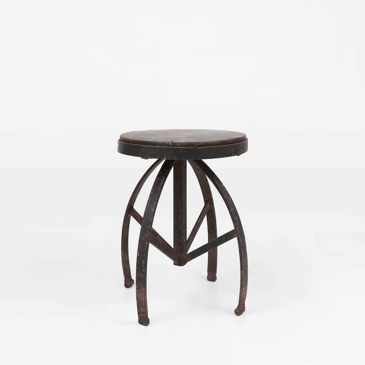 Industrial Black Metal Stool with Frame, France, 1920s for sale at Pamono