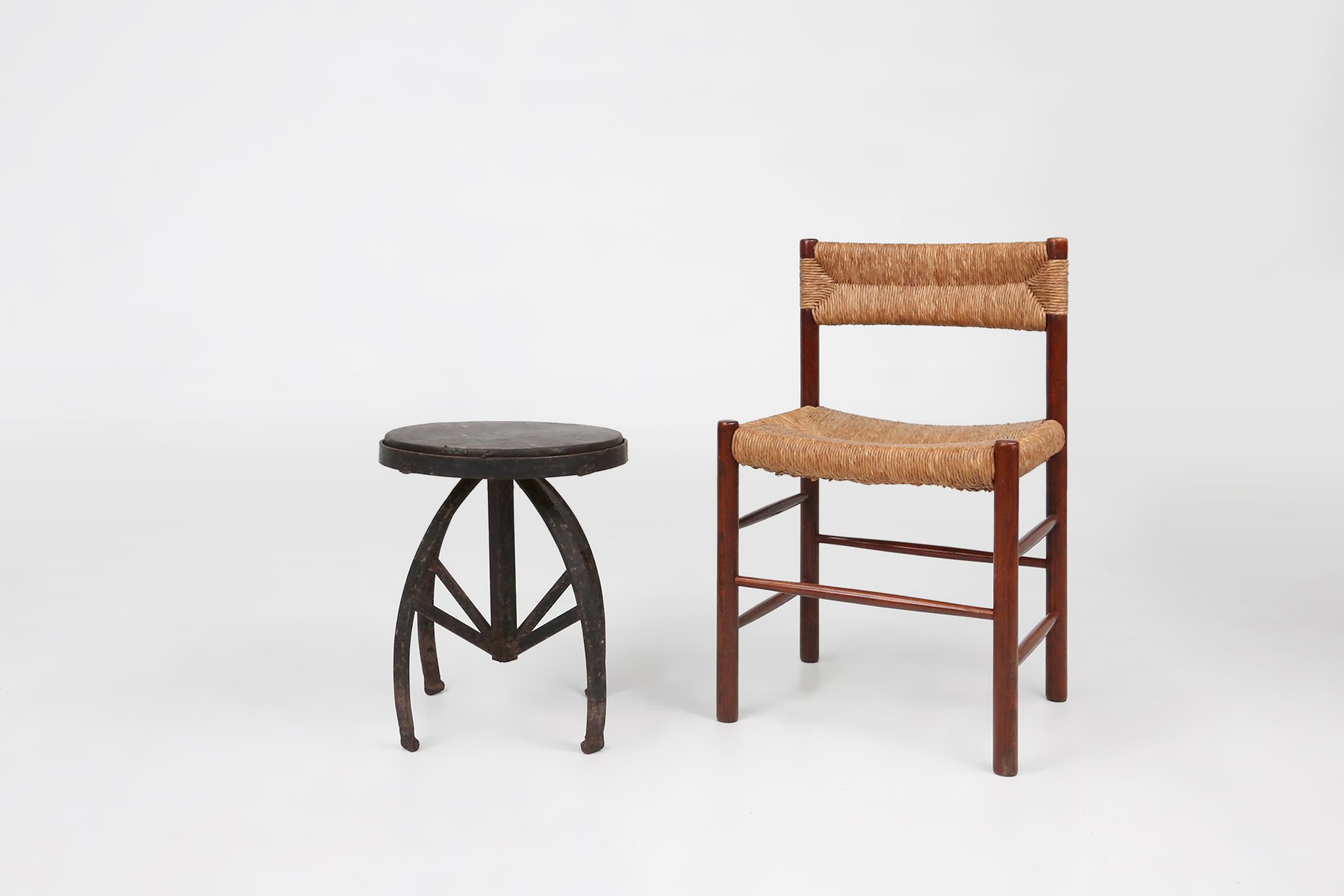 Industrial Black Metal Stool with Frame, France, 1920s for sale at Pamono