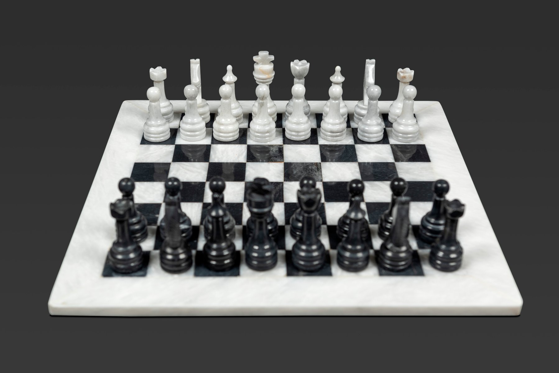 White and Black Marble Chess Game, Set of 17 for sale at Pamono