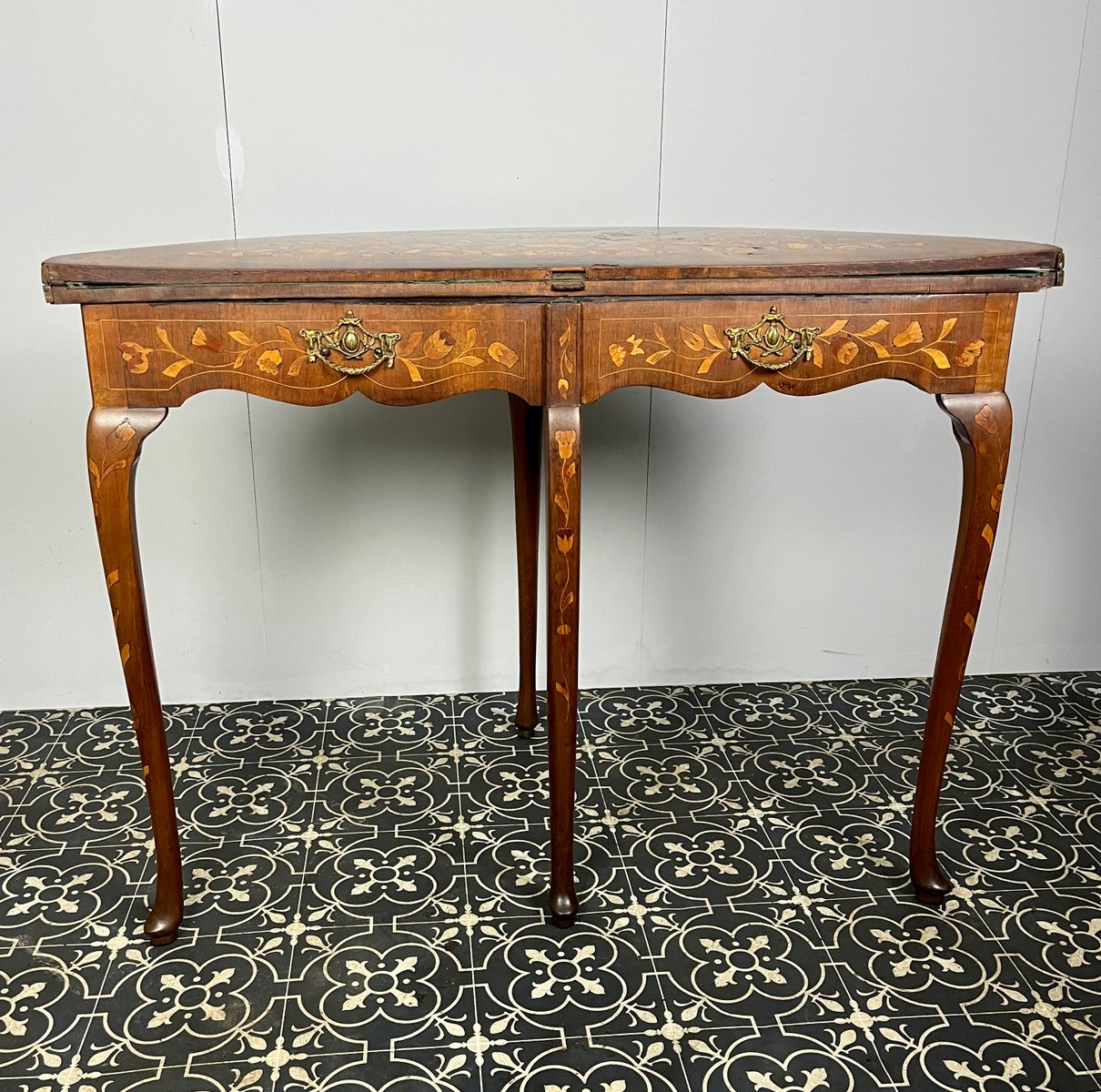 Antique 19th Century Dutch Marquetry Card Table for sale at Pamono