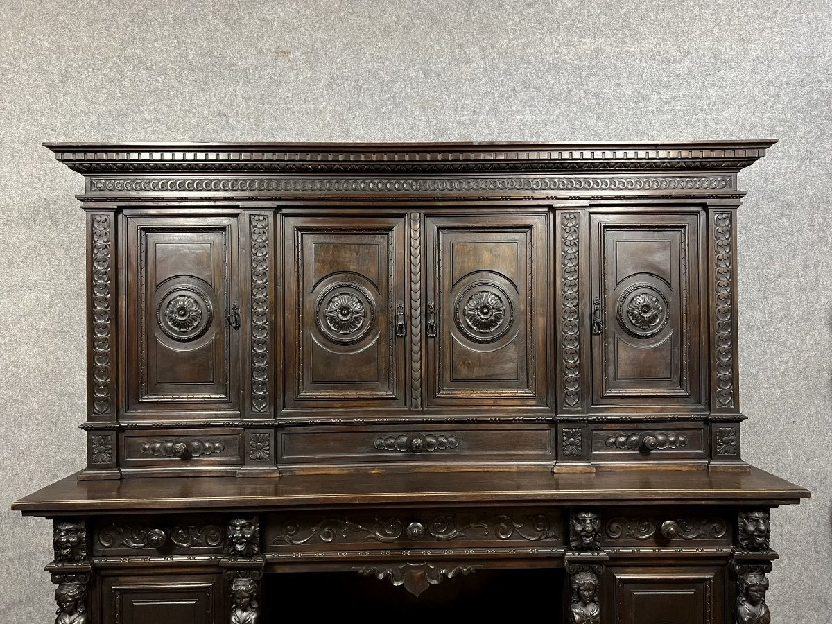 Renaissance Castle Buffet Cabinet in Walnut, 1850s for sale at Pamono