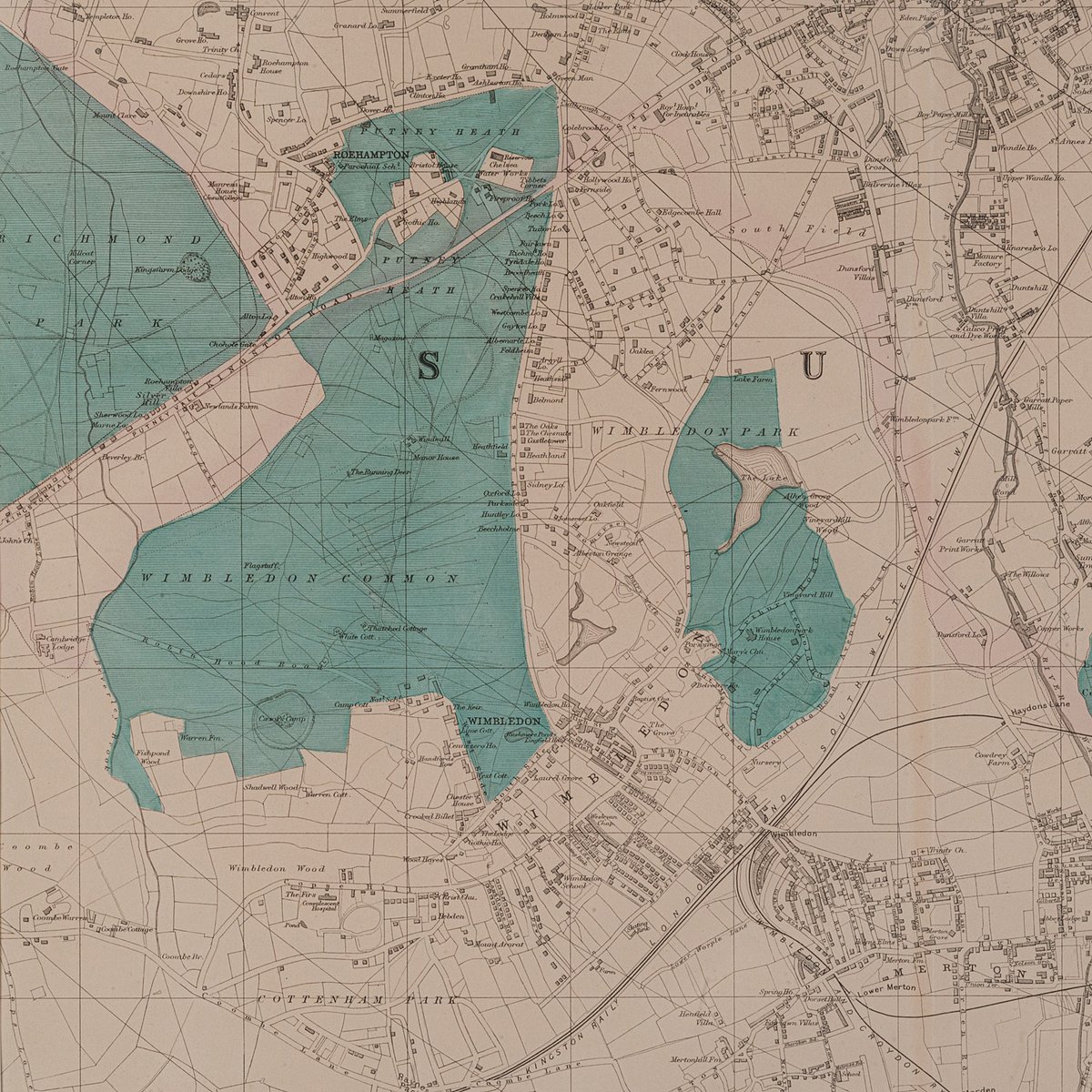 Large English Wimbledon Map SW London for sale at Pamono