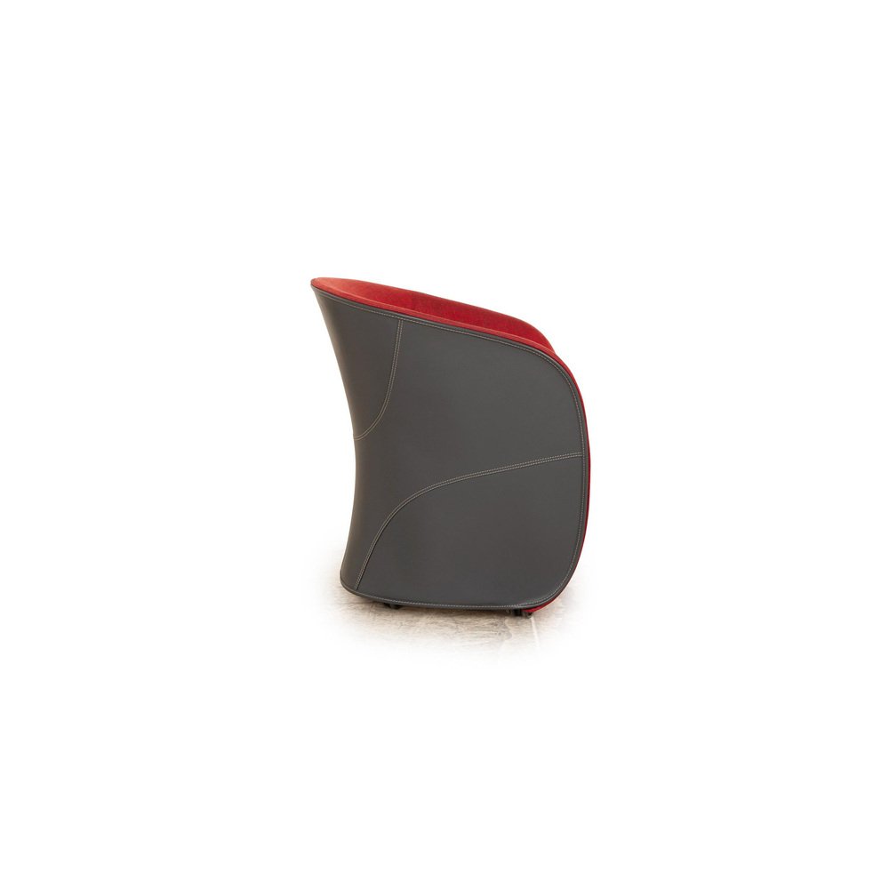 Red Calla Armchair with Leather Body in Brown on Wheels from Zanotta ...