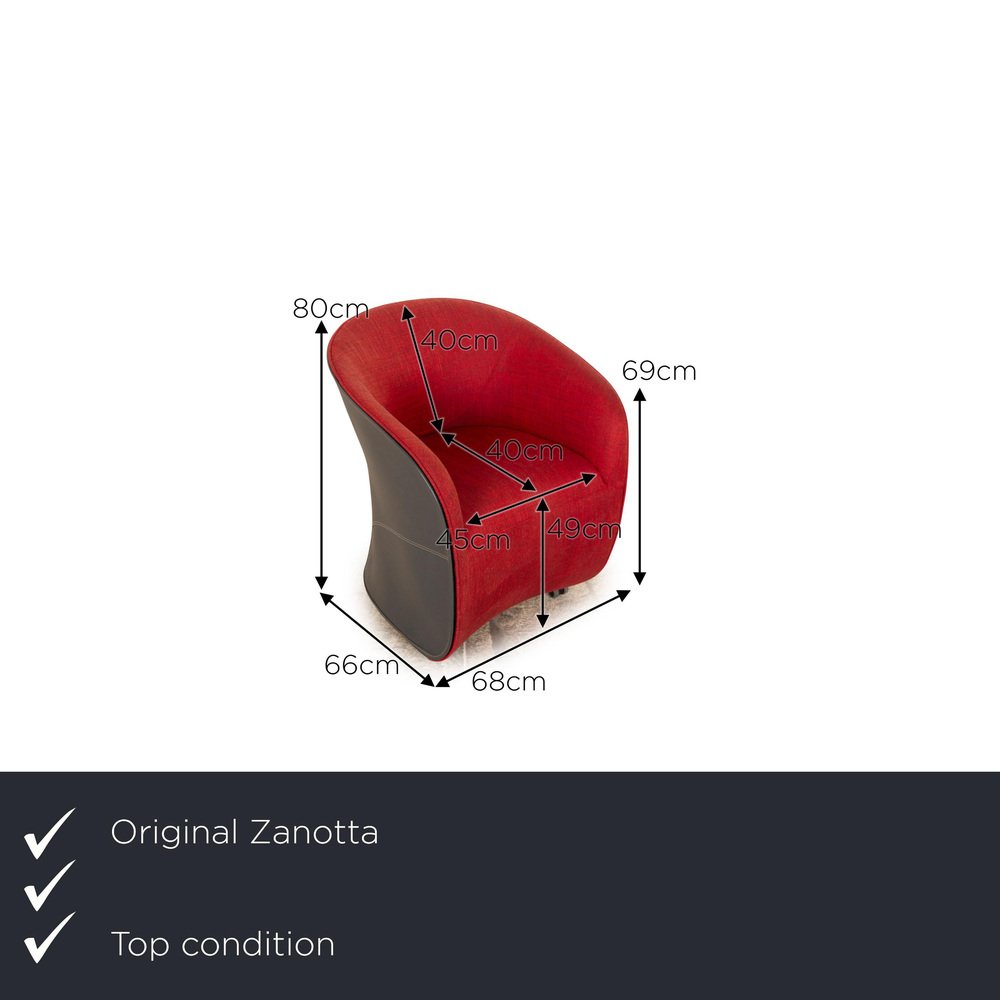 Red Calla Armchair with Leather Body in Brown on Wheels from Zanotta ...