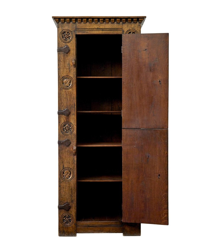 Mid-Century Gothic Revival Carved Oak Hall Cupboard, 1960s for sale at ...
