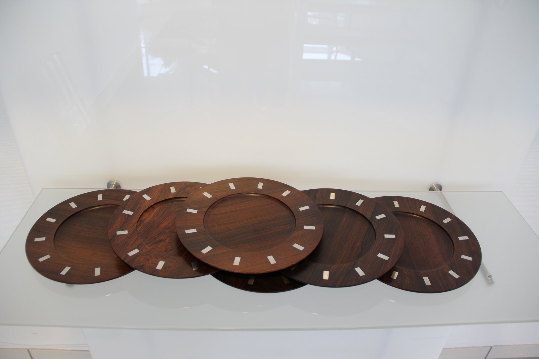 Rosewood & Silver Plates from Hans Hansen, 1970s, Set of 6 for sale at ...