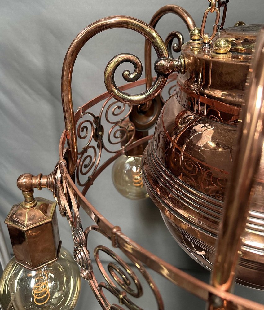 Art Nouveau Copper Light Chandelier, 1920s for sale at Pamono