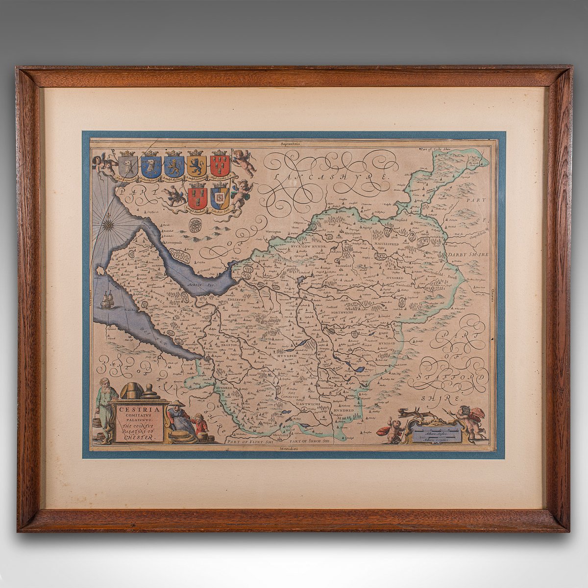 Dutch County Map of Cheshire by Janssonius, 1660s for sale at Pamono