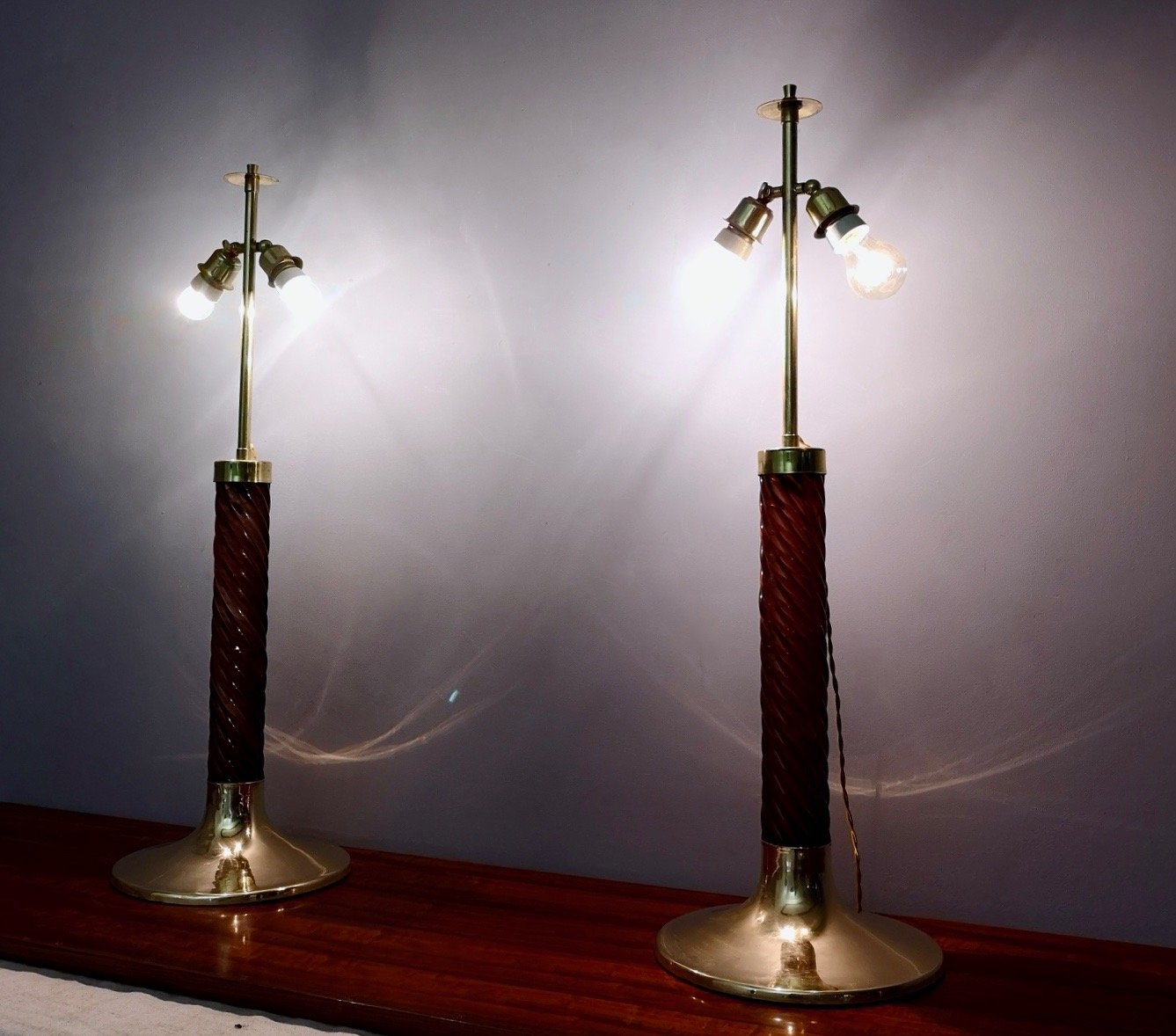 Vintage Burgundy Acrylic Glass and Brass Table Lamps by Ferdinando ...