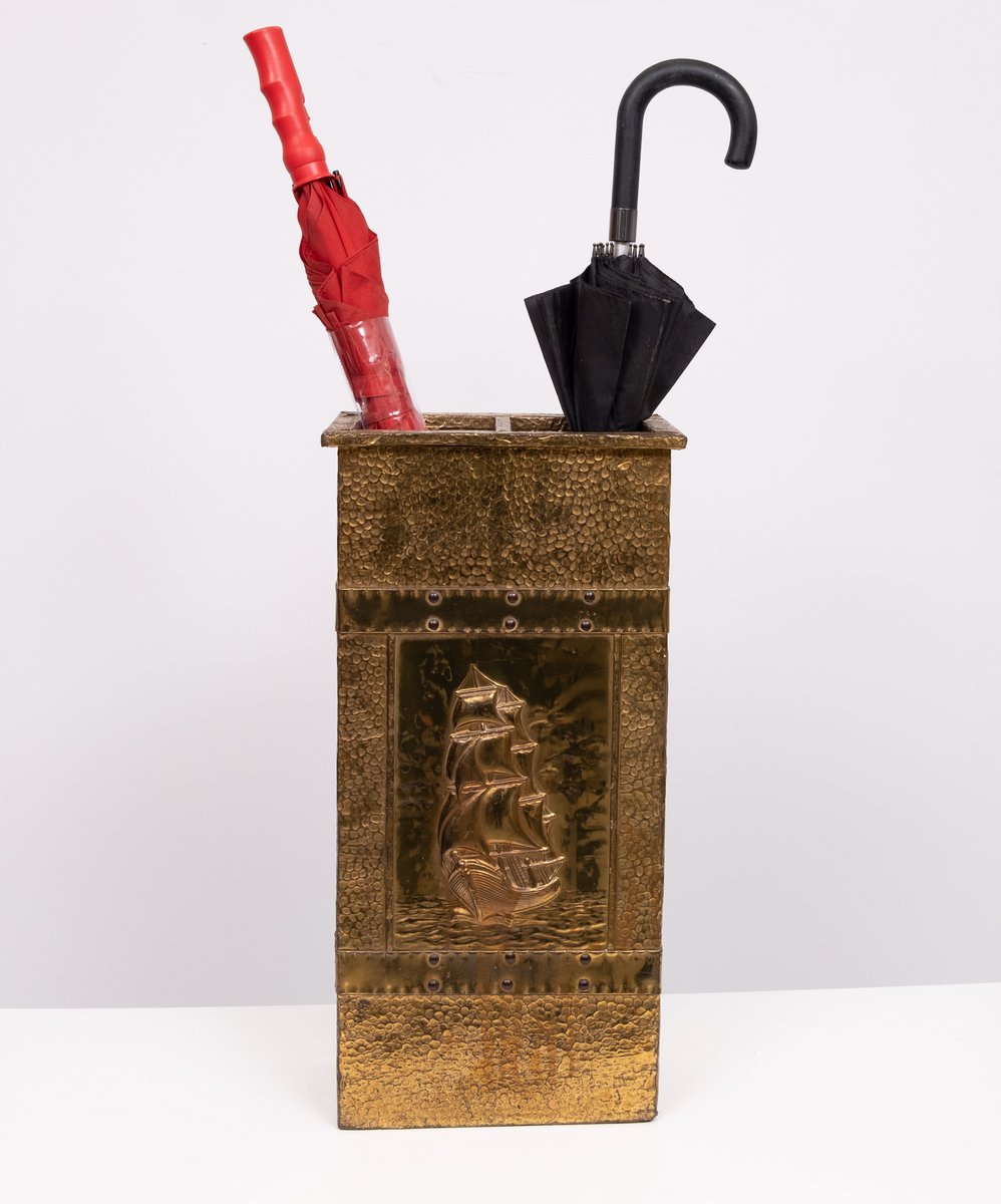 Brass Embossed Umbrella Stand, 1930s for sale at Pamono