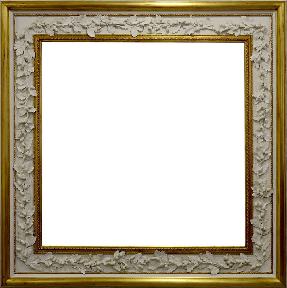 Wooden Frame Mirror with Gold Leaf and Capodimonte Biscuit Porcelain ...