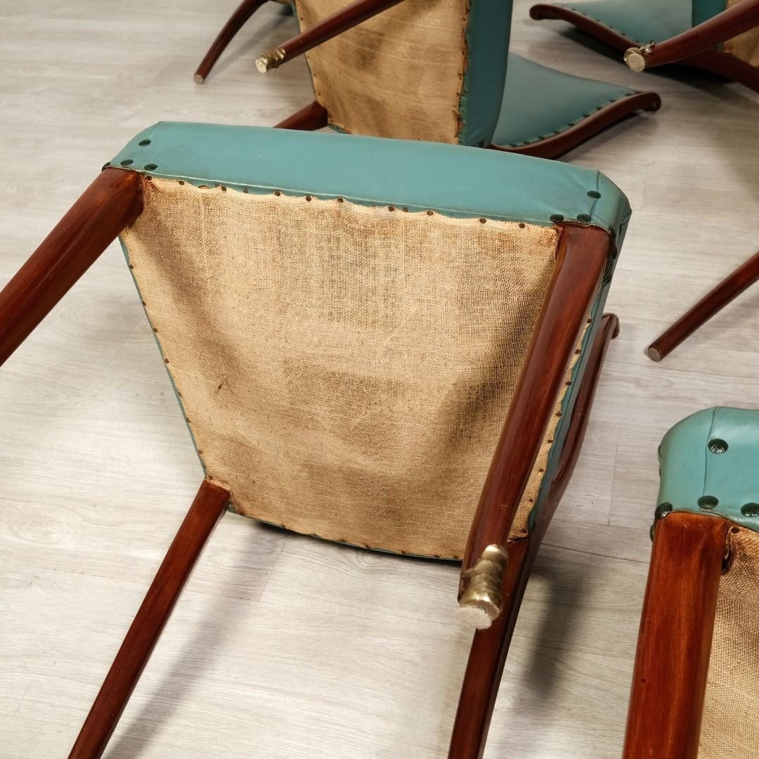 Vintage Dining Chairs in Green Skai Fabric with Wooden Legs, 1950s, Set ...