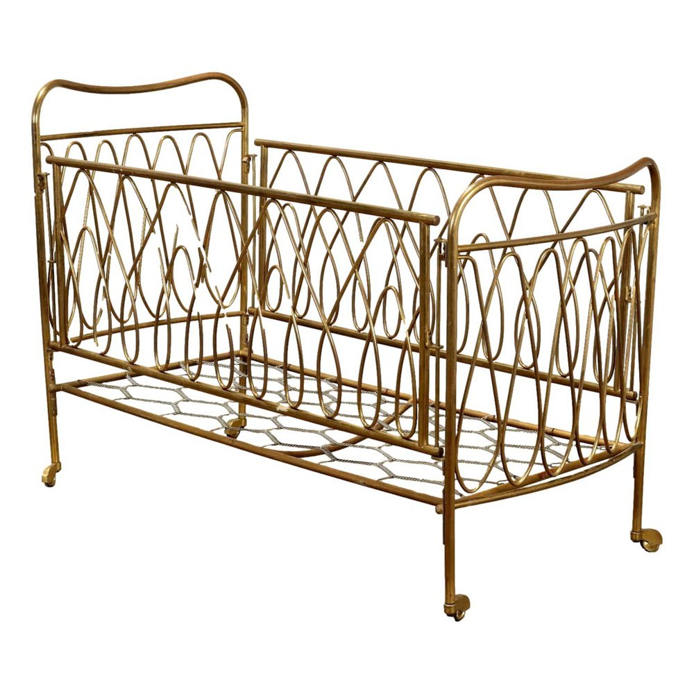 Vintage Childrens Bed in Brass, Italy, 1950s for sale at Pamono