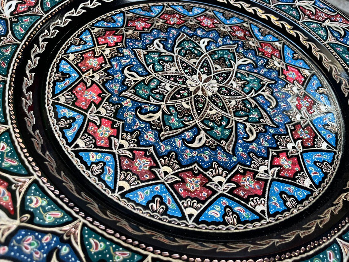Hand Painted Floral Ivy Design Copper Tray for sale at Pamono