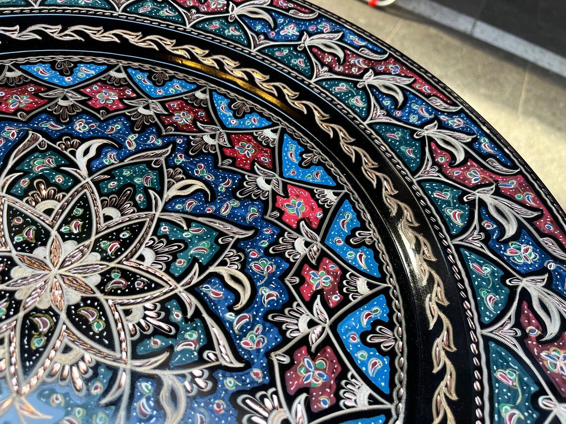 Hand Painted Floral Ivy Design Copper Tray for sale at Pamono