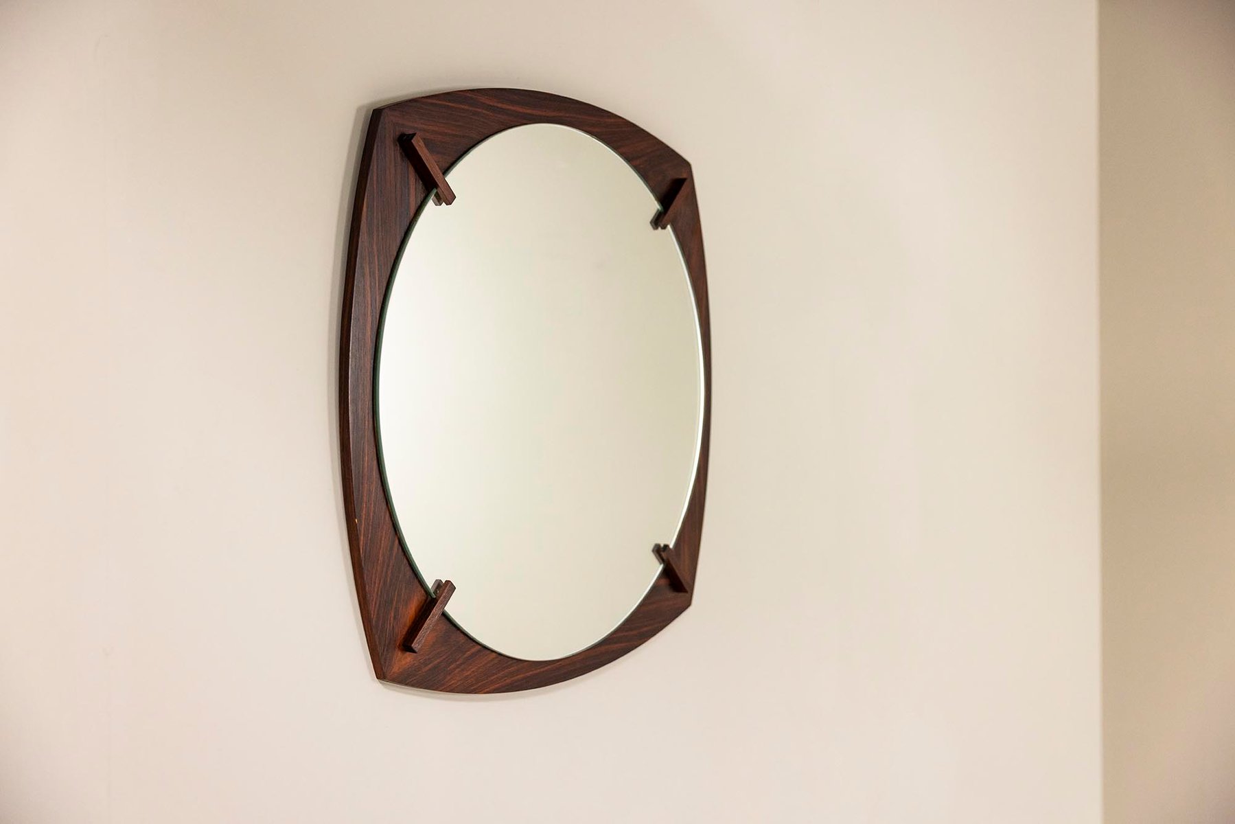 Round Mirror with Outward Curved Rosewood Frame, Italy, 1960s for sale ...
