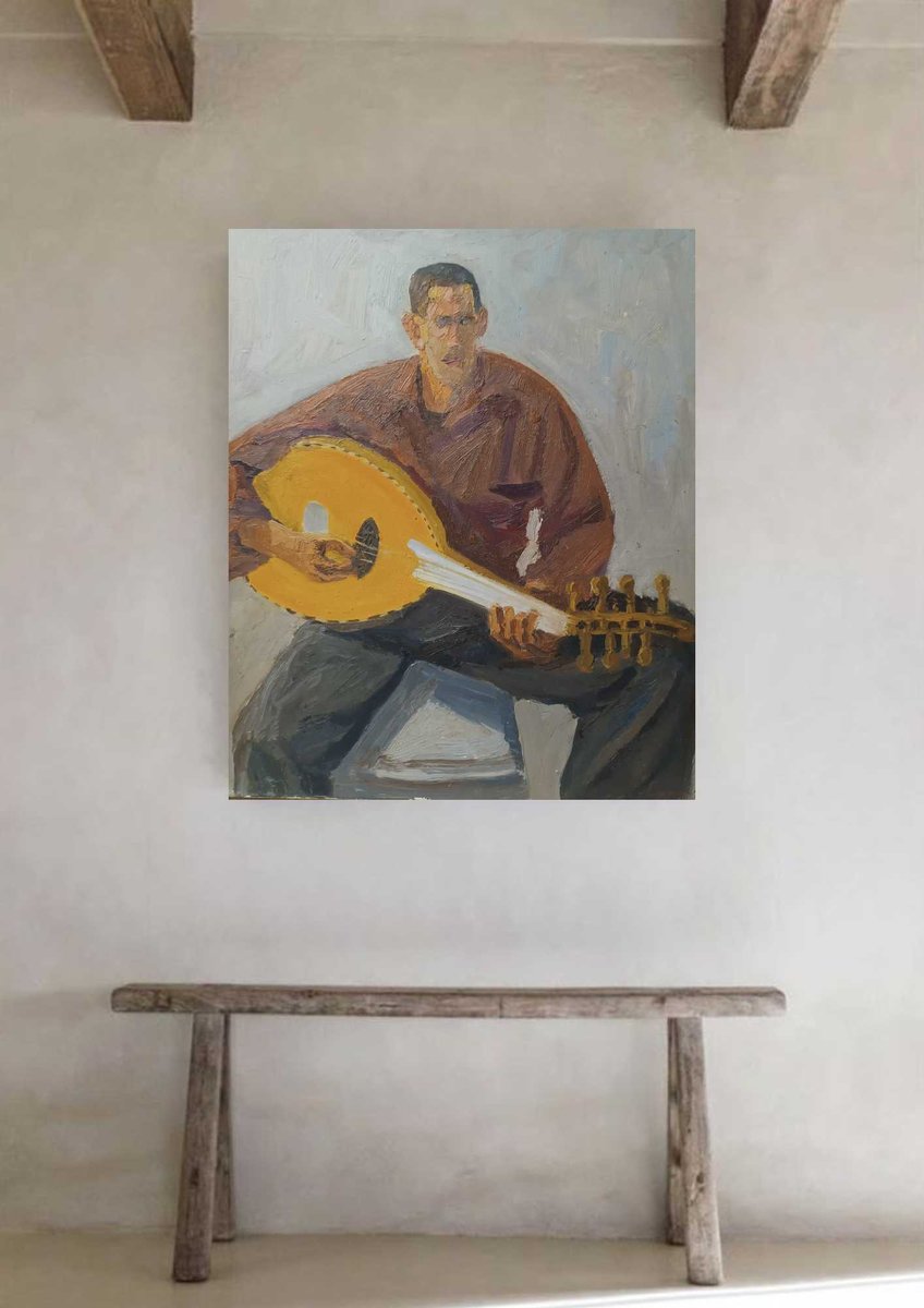 Omar Logang, The Musician, Oil on Canvas, 21st Century for sale at Pamono