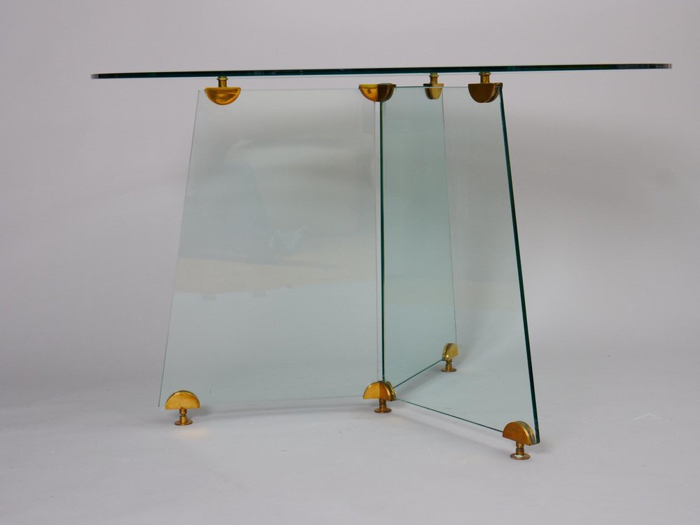 Glass And Brass Circular Table 1970s For Sale At Pamono