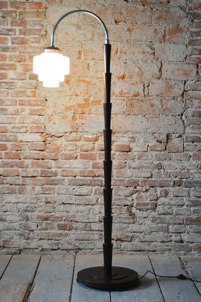 Cubism Floor Lamp in Beech and Chrome-Plated Steel, 1920s for sale at ...