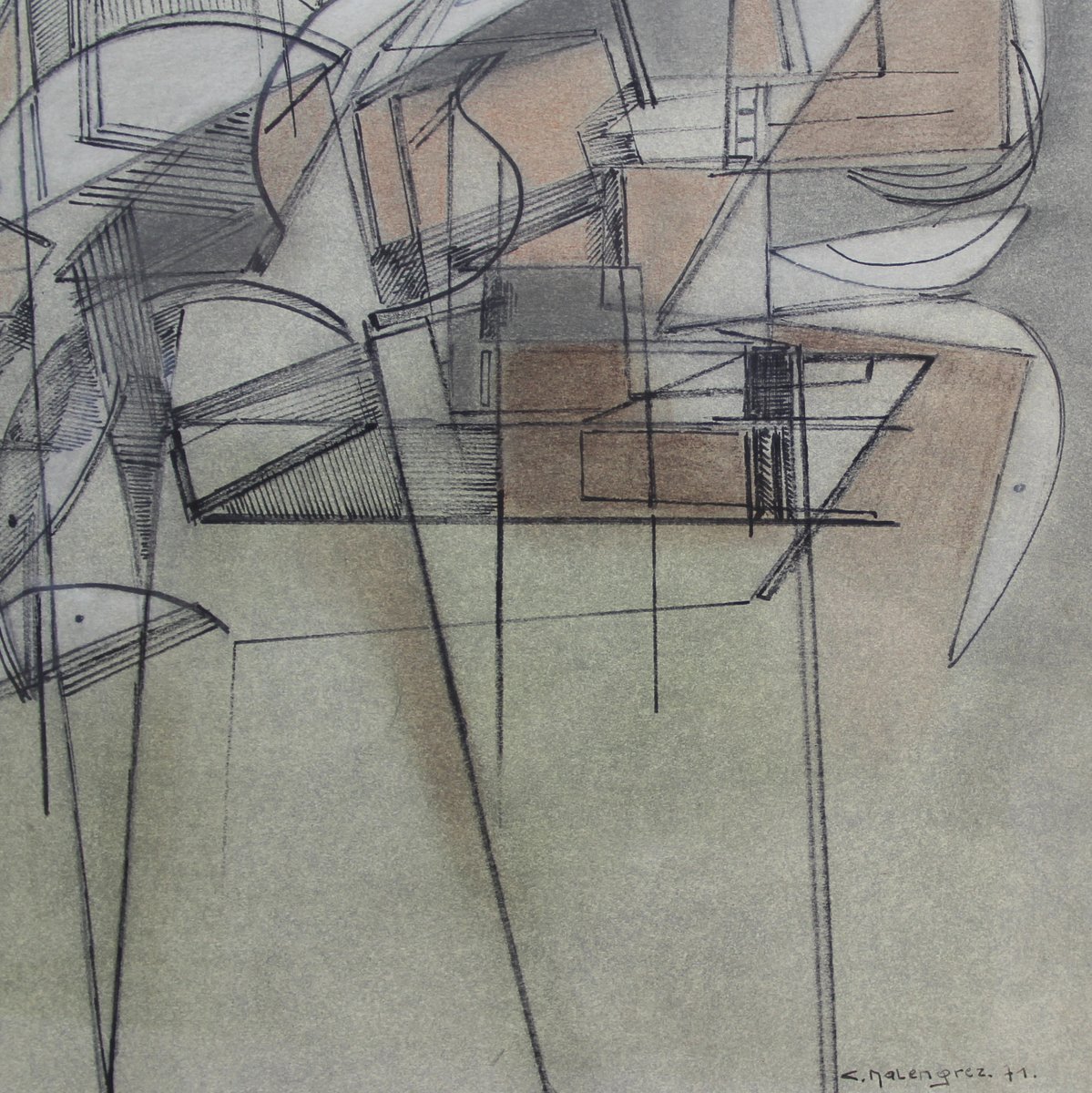 C. Malengrez, Composition, 1971, Charcoal Drawing, Framed for sale at ...