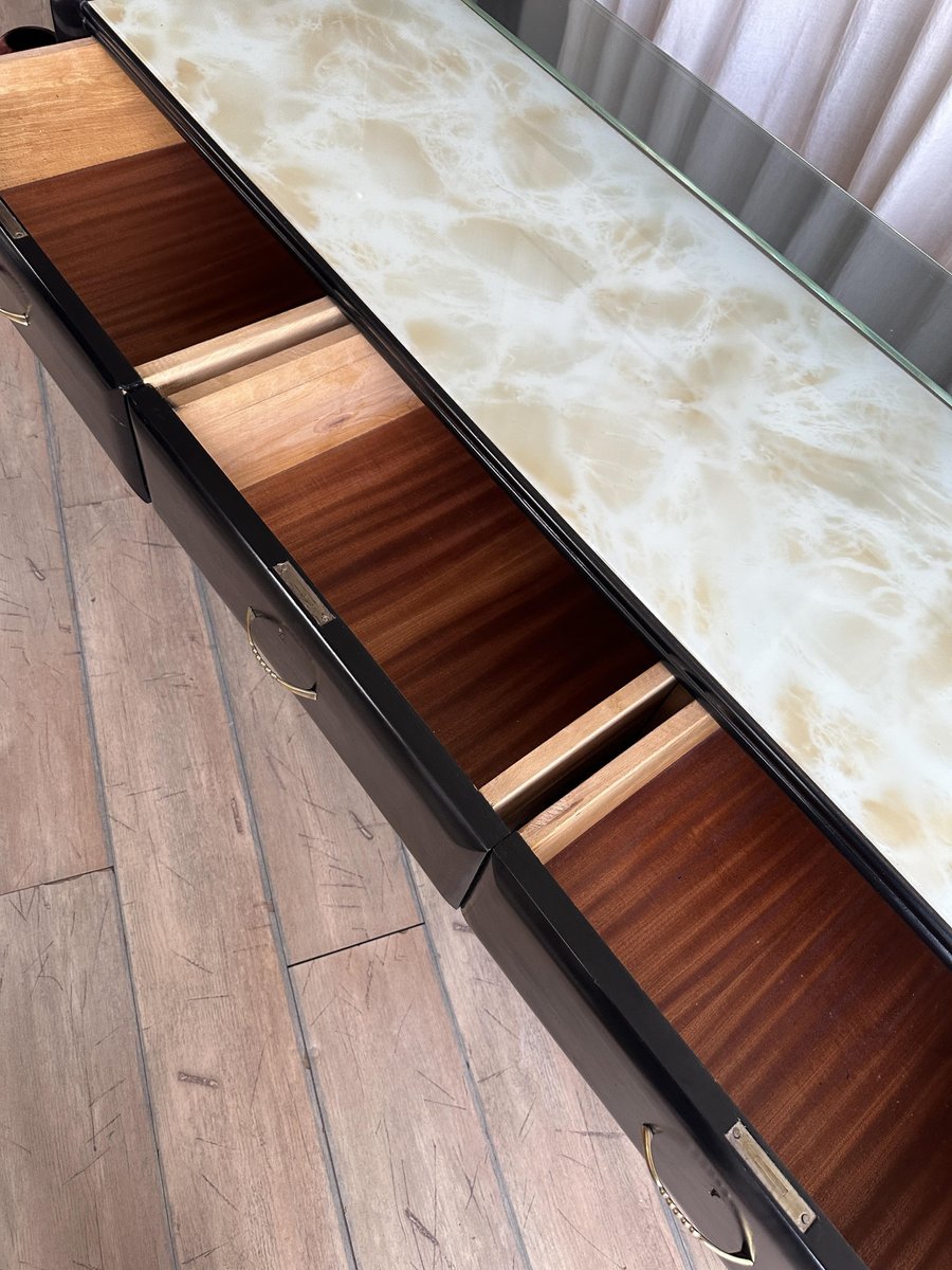 Mid-Century Italian Black Lacquered Sideboard with Marble Pattern Glass Top, 1950s for sale at ...