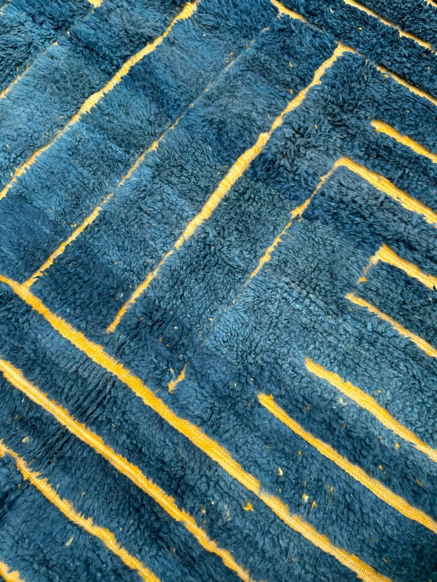 Abstract Geometric Blue Moroccan Berber Wool Rug for sale at Pamono