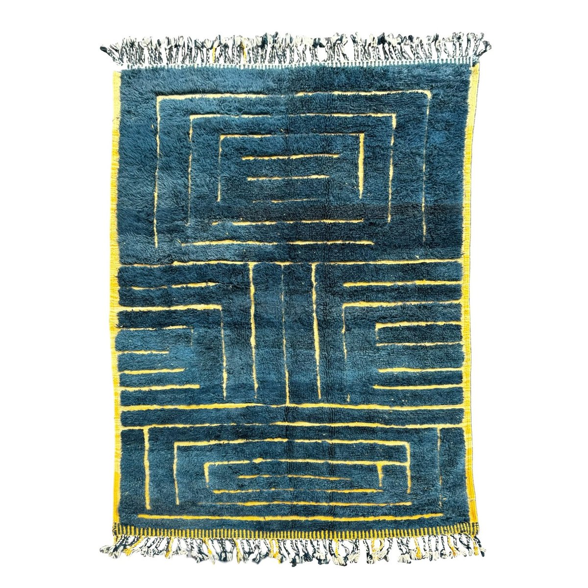 Abstract Geometric Blue Moroccan Berber Wool Rug for sale at Pamono