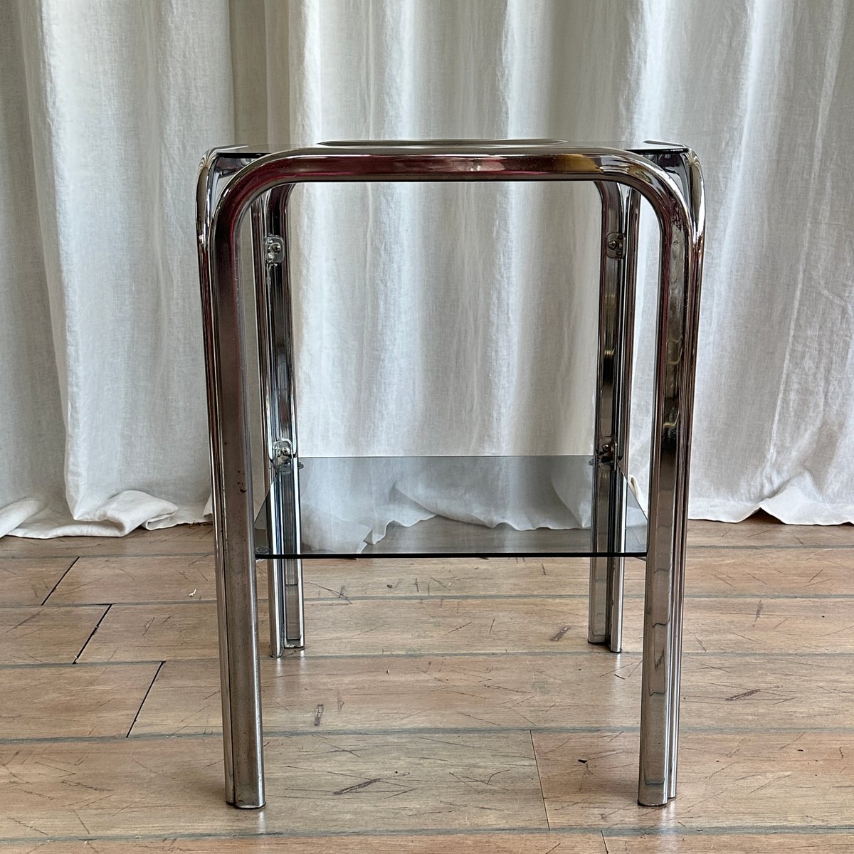 Vintage Tubular Chrome Two-Tier Side Table with Smoked Glass Shelves ...
