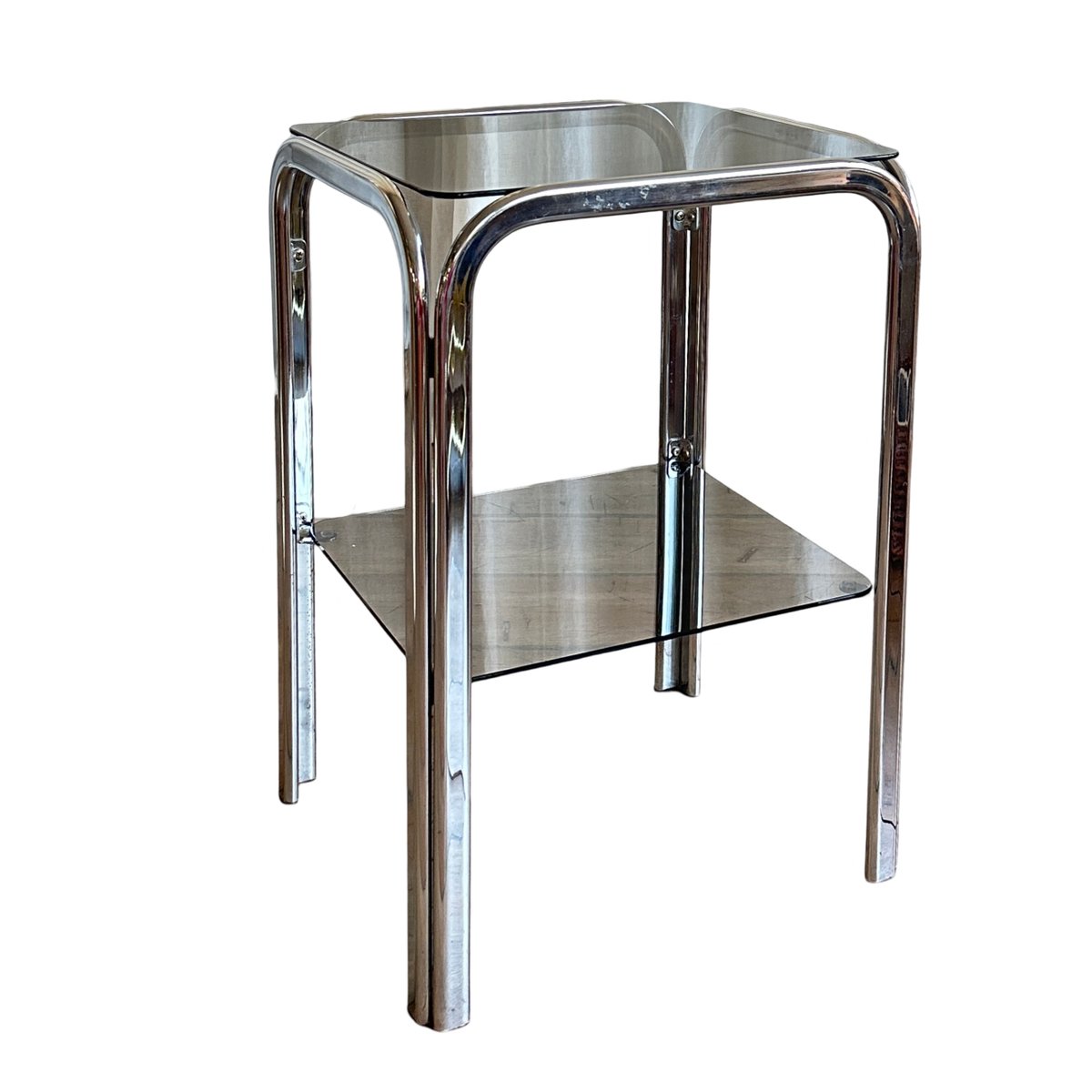 Vintage Tubular Chrome Two-Tier Side Table with Smoked Glass Shelves ...
