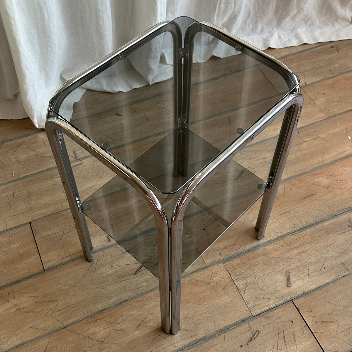 Vintage Tubular Chrome Two-Tier Side Table with Smoked Glass Shelves ...