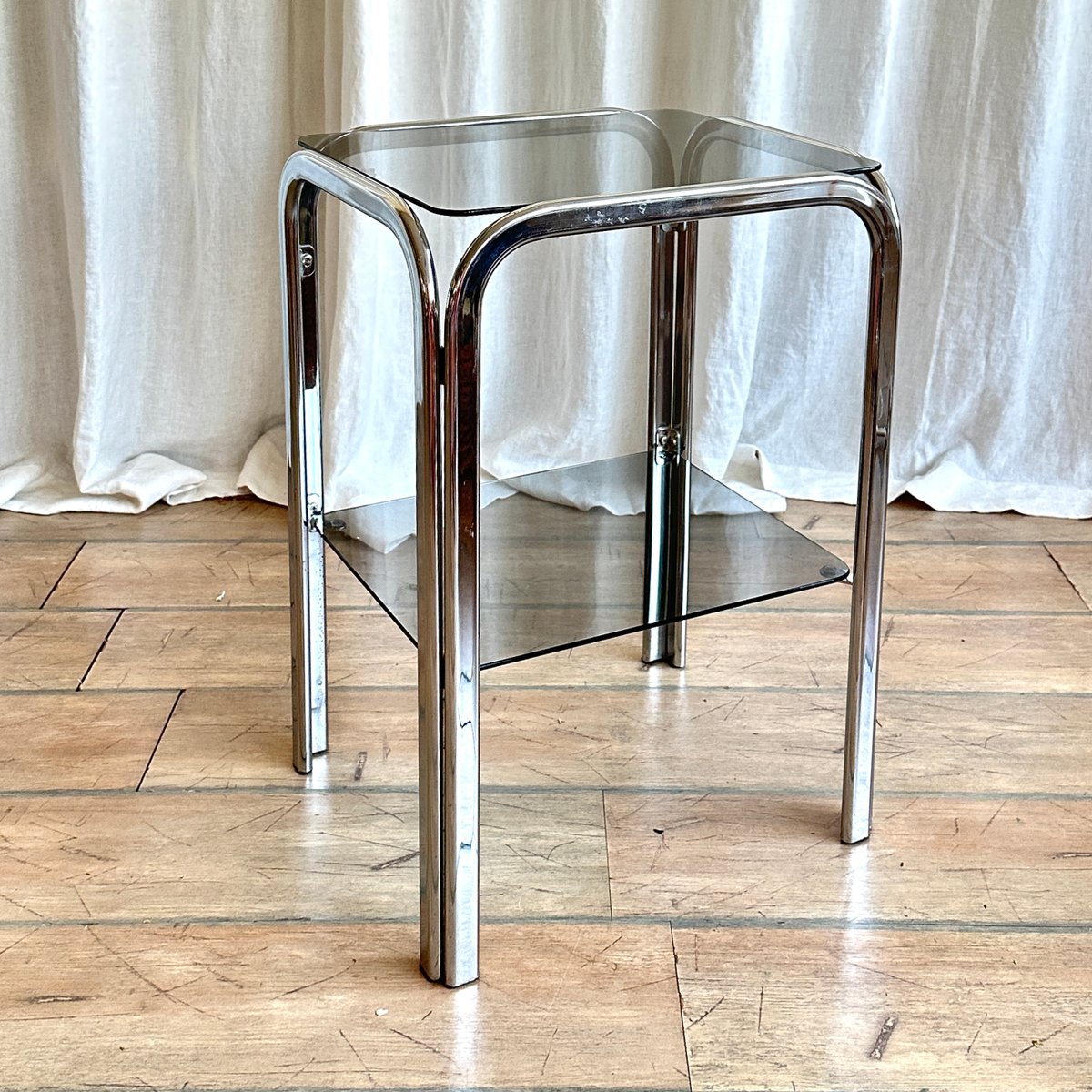 Vintage Tubular Chrome Two-Tier Side Table with Smoked Glass Shelves ...