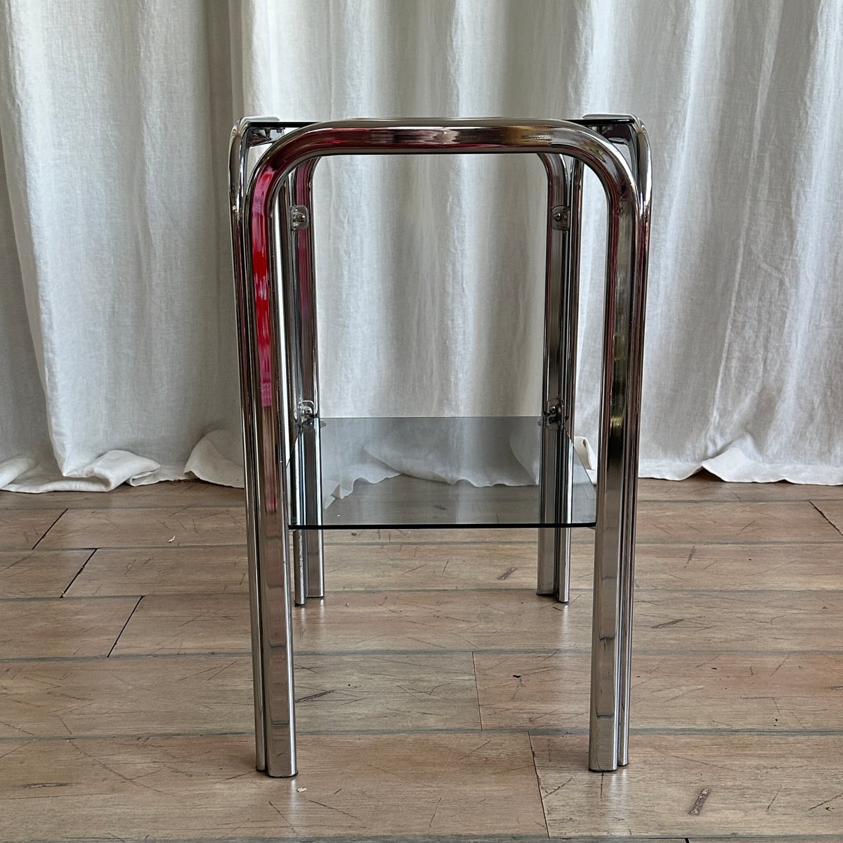 Vintage Tubular Chrome Two-Tier Side Table with Smoked Glass Shelves ...