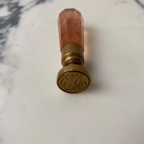 Crystal Stamp with Cutaway Enhanced with Golden Engravings, Late 19th ...