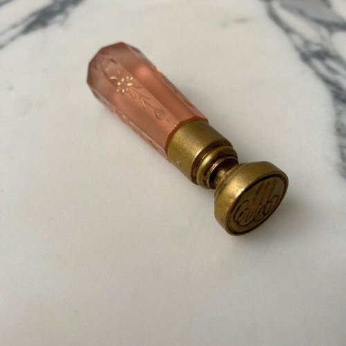 Crystal Stamp with Cutaway Enhanced with Golden Engravings, Late 19th ...