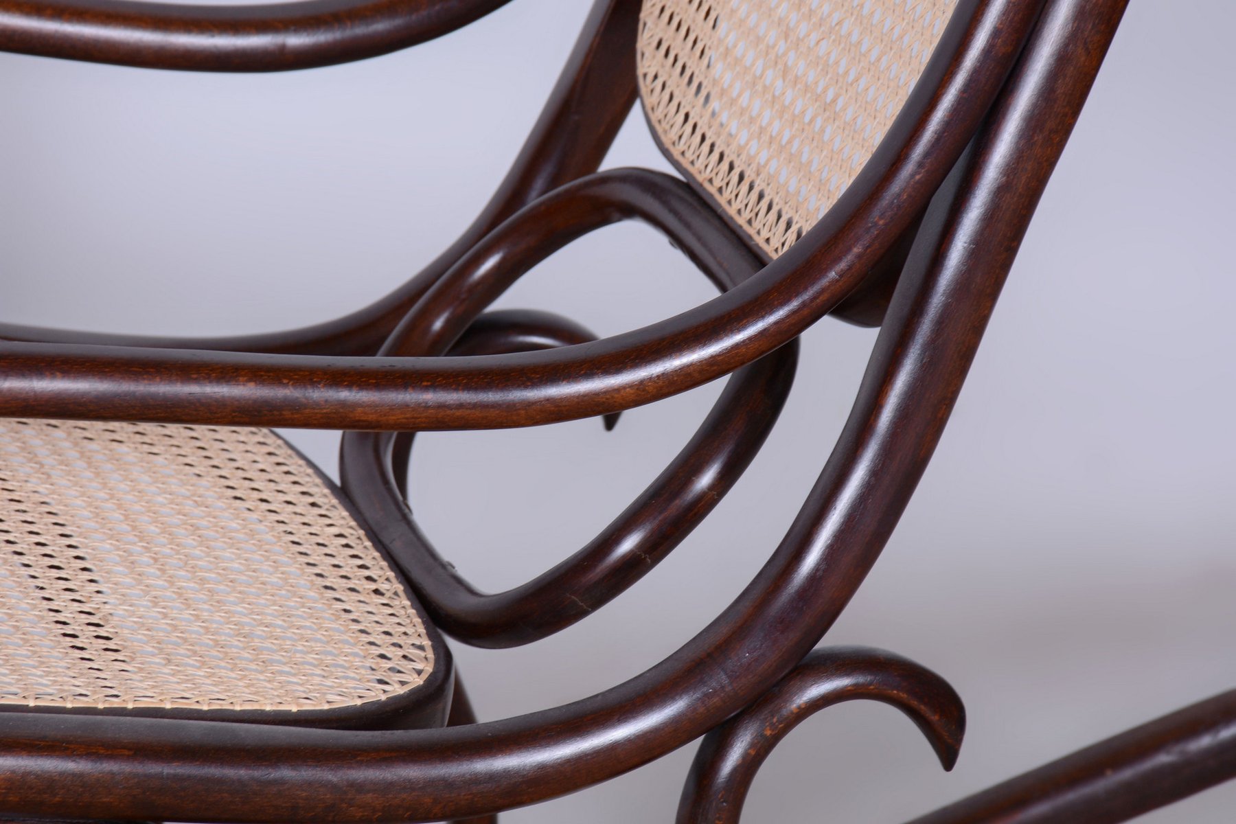 Art Deco Beech & Rattan Rocking Chair attributed to Thonet, Czech ...