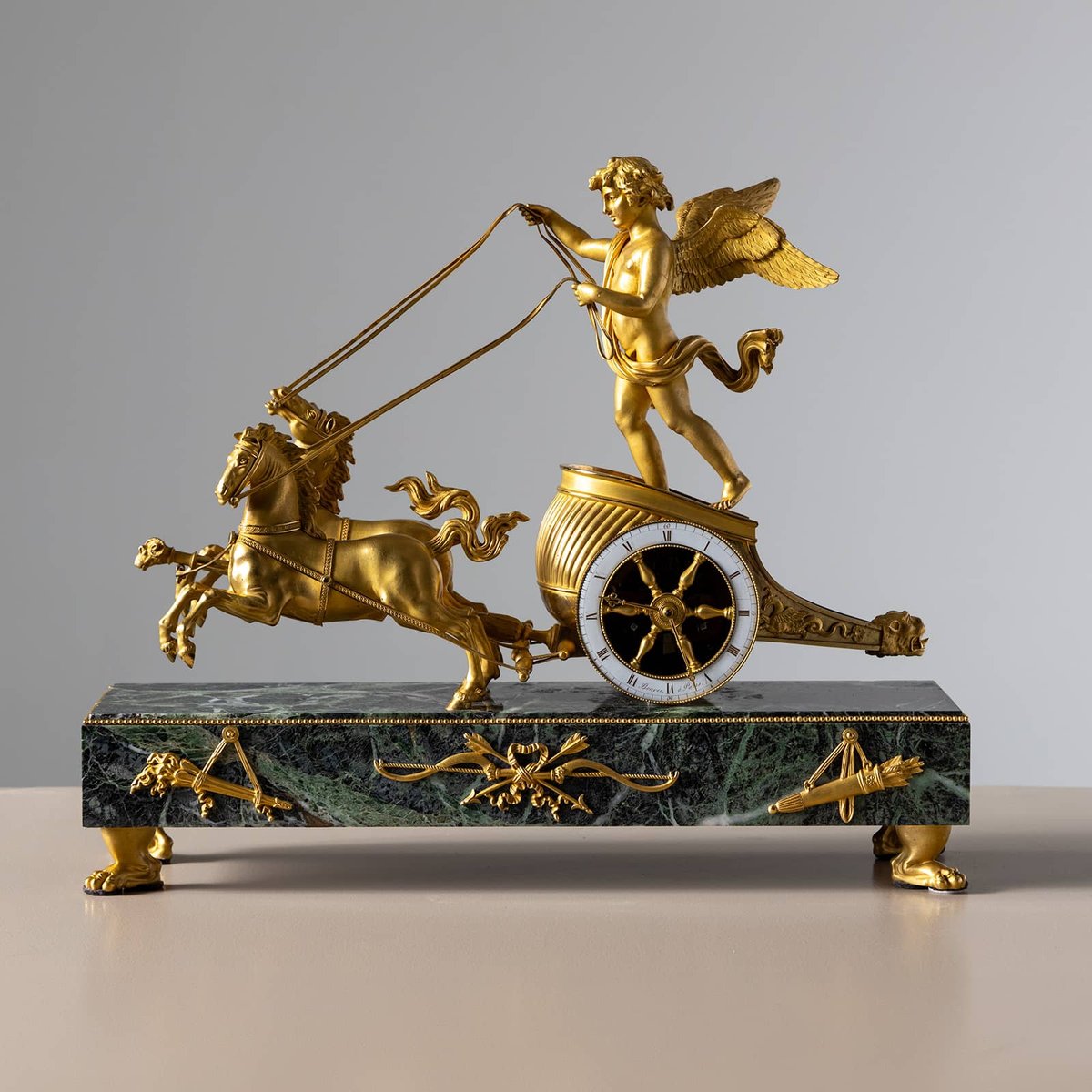 Empire Mantel Clock Au Char De Lamour with Cupid and Chariot by Bourez ...