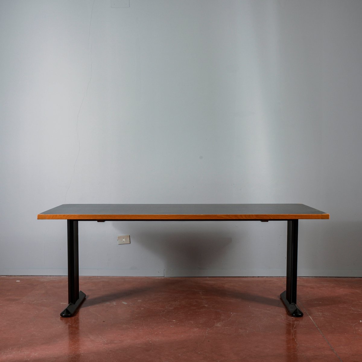 Desk Table with Black Top and Iron Legs, 1990s for sale at Pamono