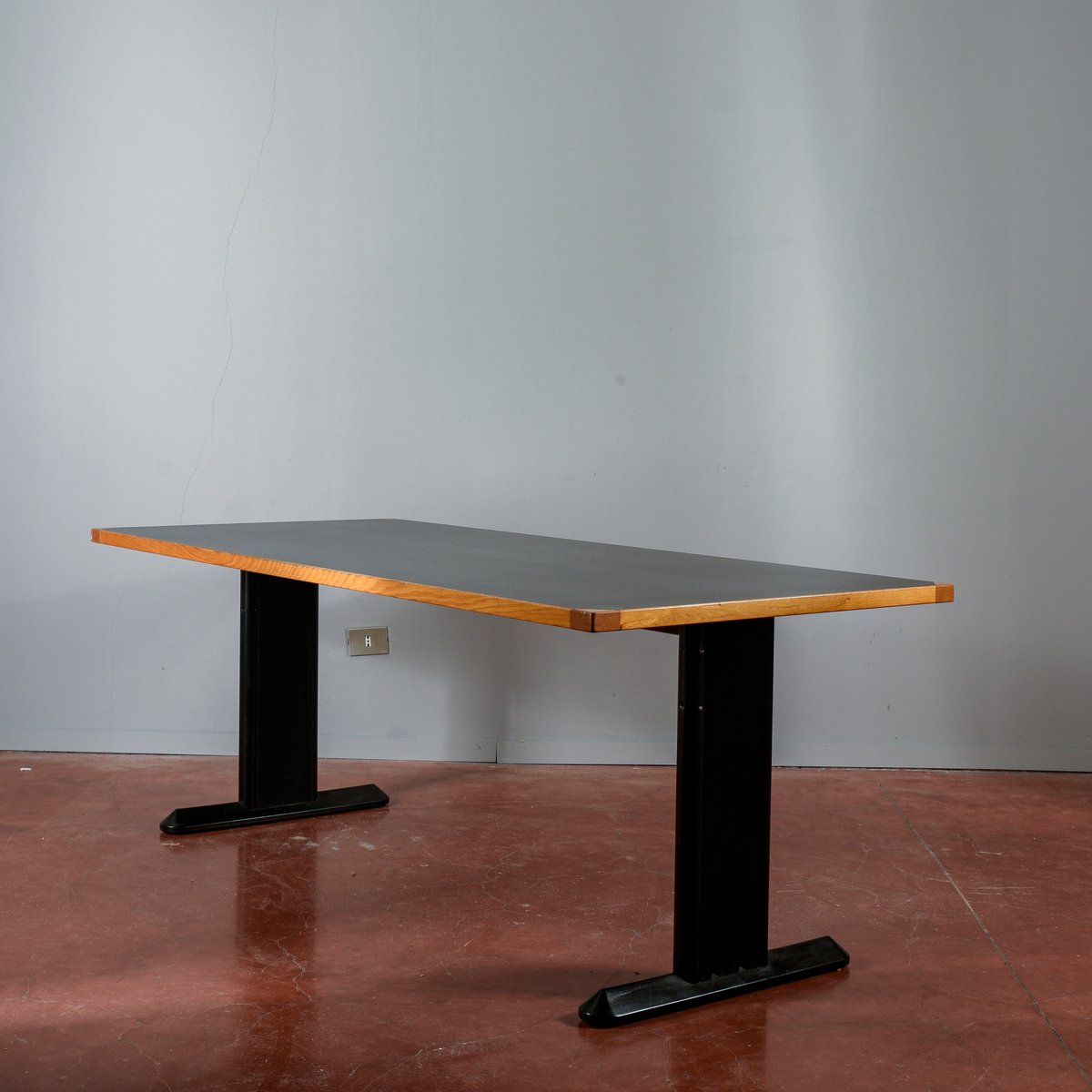 Desk Table with Black Top and Iron Legs, 1990s for sale at Pamono