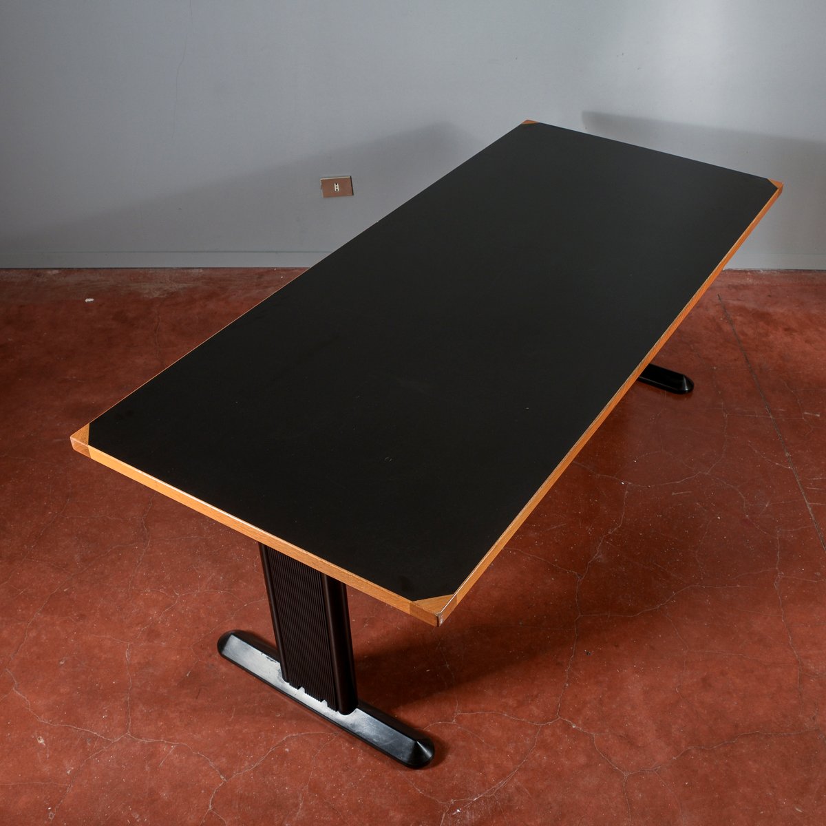 Desk Table with Black Top and Iron Legs, 1990s for sale at Pamono