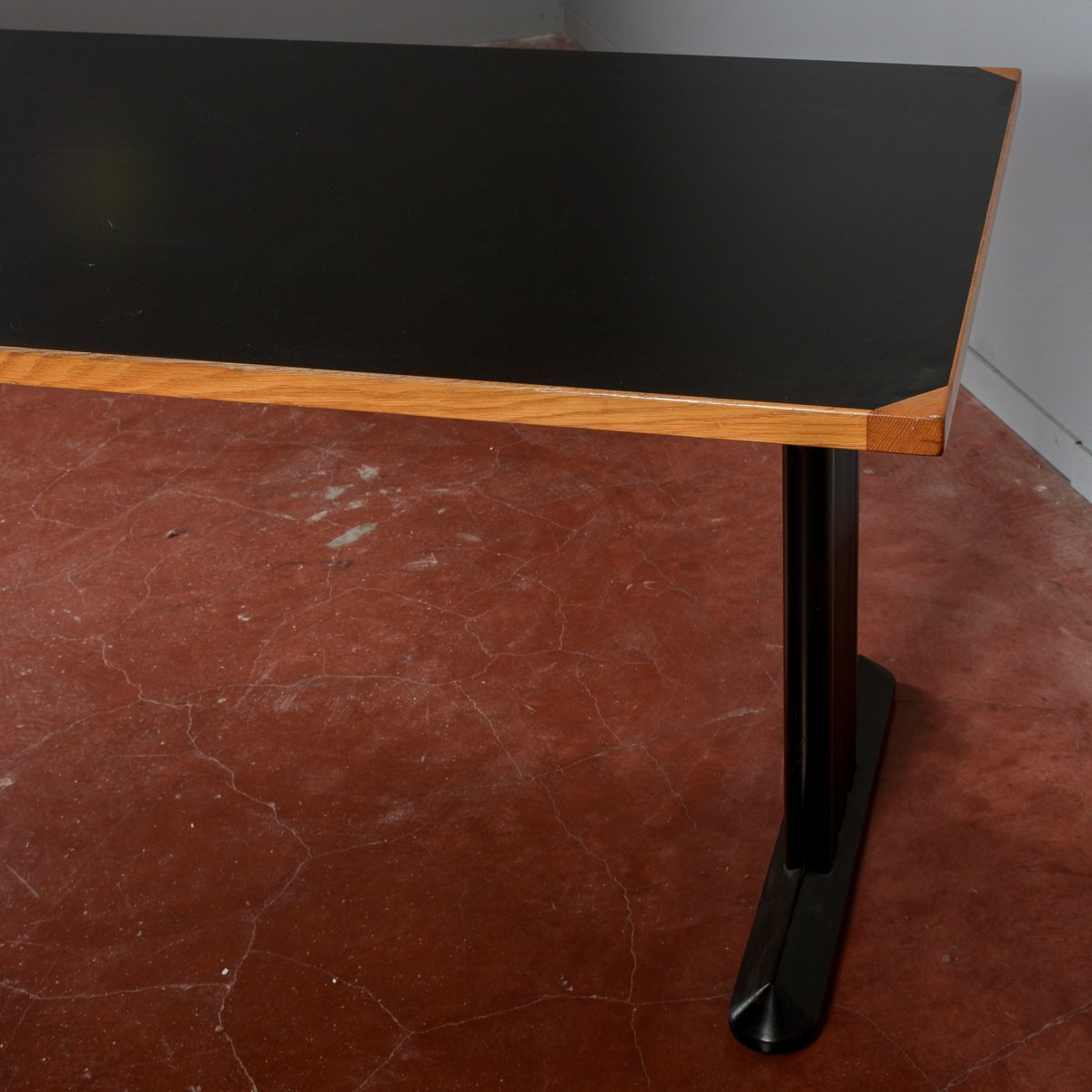 Desk Table with Black Top and Iron Legs, 1990s for sale at Pamono