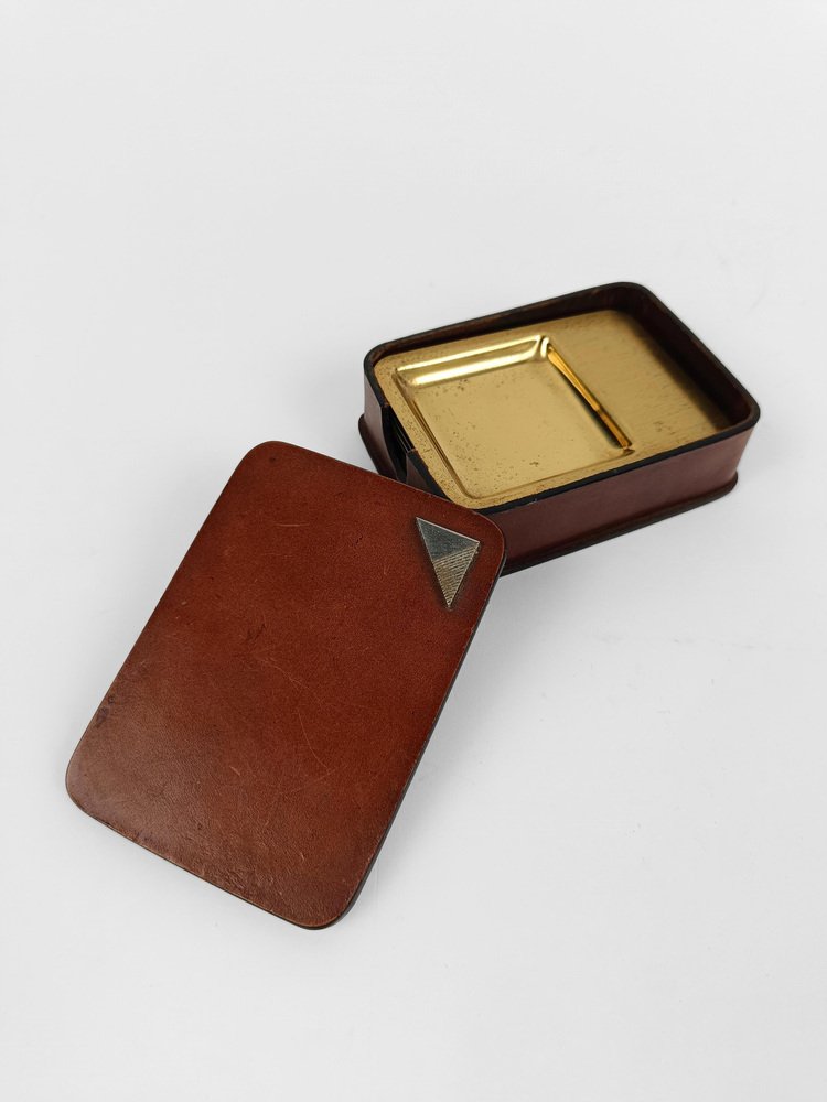 Vintage Individual Ashtrays Set in Gilded Metal and Italian Leather ...