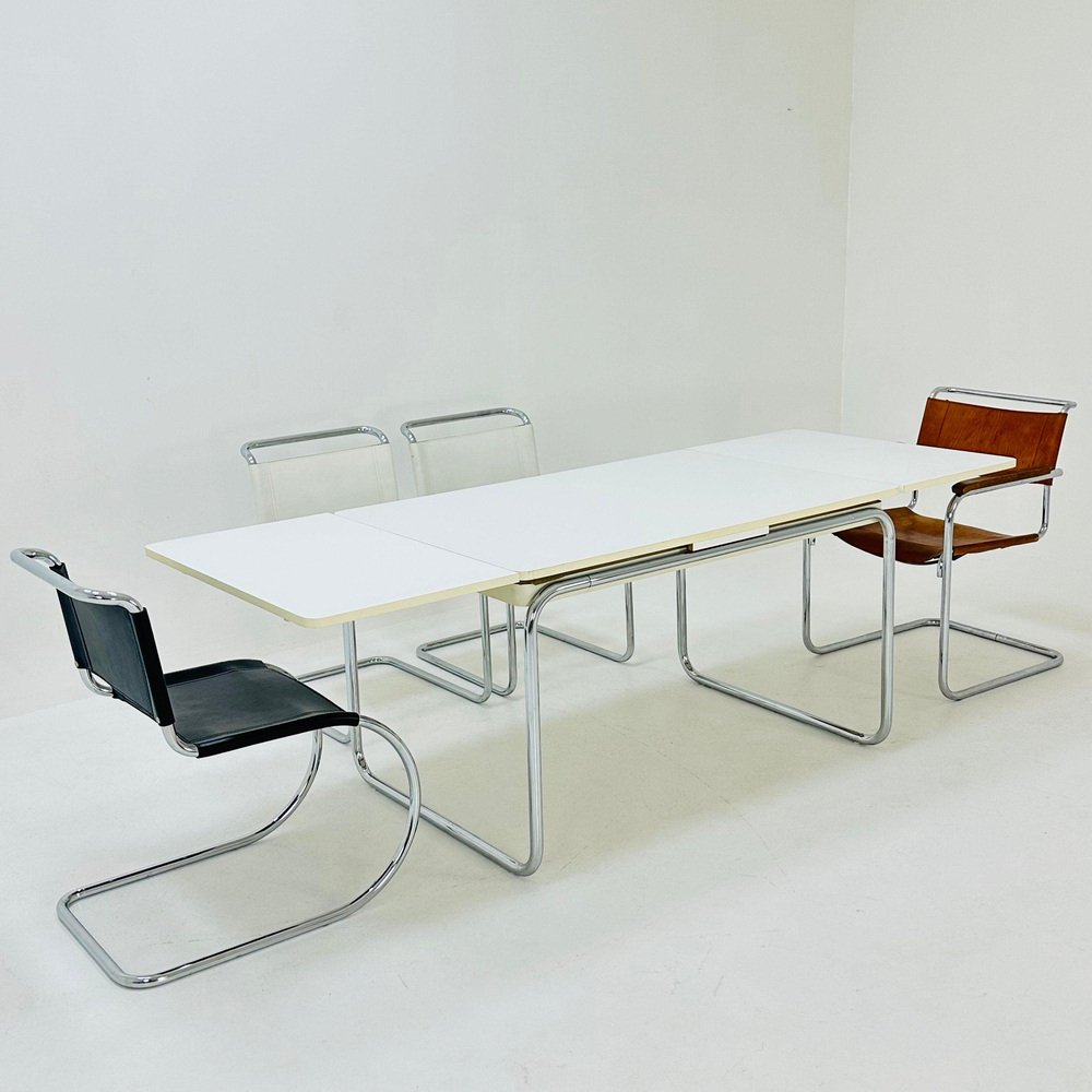 Mid-Century Bauhaus Dining Table in Tubular Chrome and Wood, 1980s for ...
