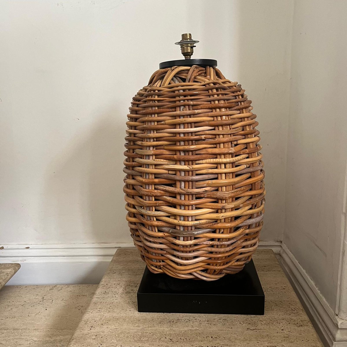 Large Vintage Wicker Table Lamp for sale at Pamono