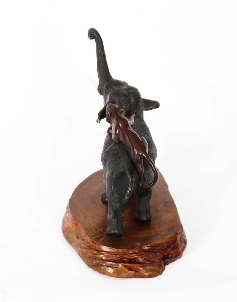 Large Antique Japanese Bronze Elephant & Tigers Figure, 19th Century ...