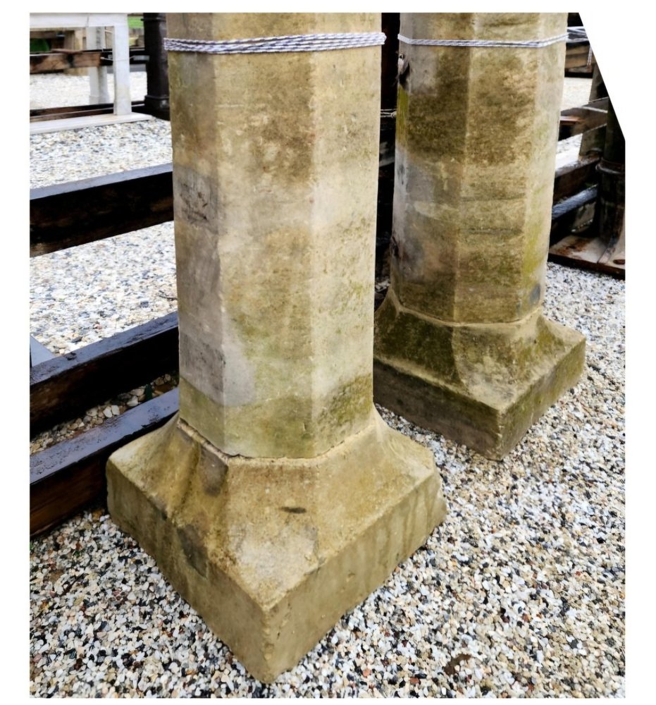 Octagonal Section Limestone Columns, 1800s, Set of 2 for sale at Pamono