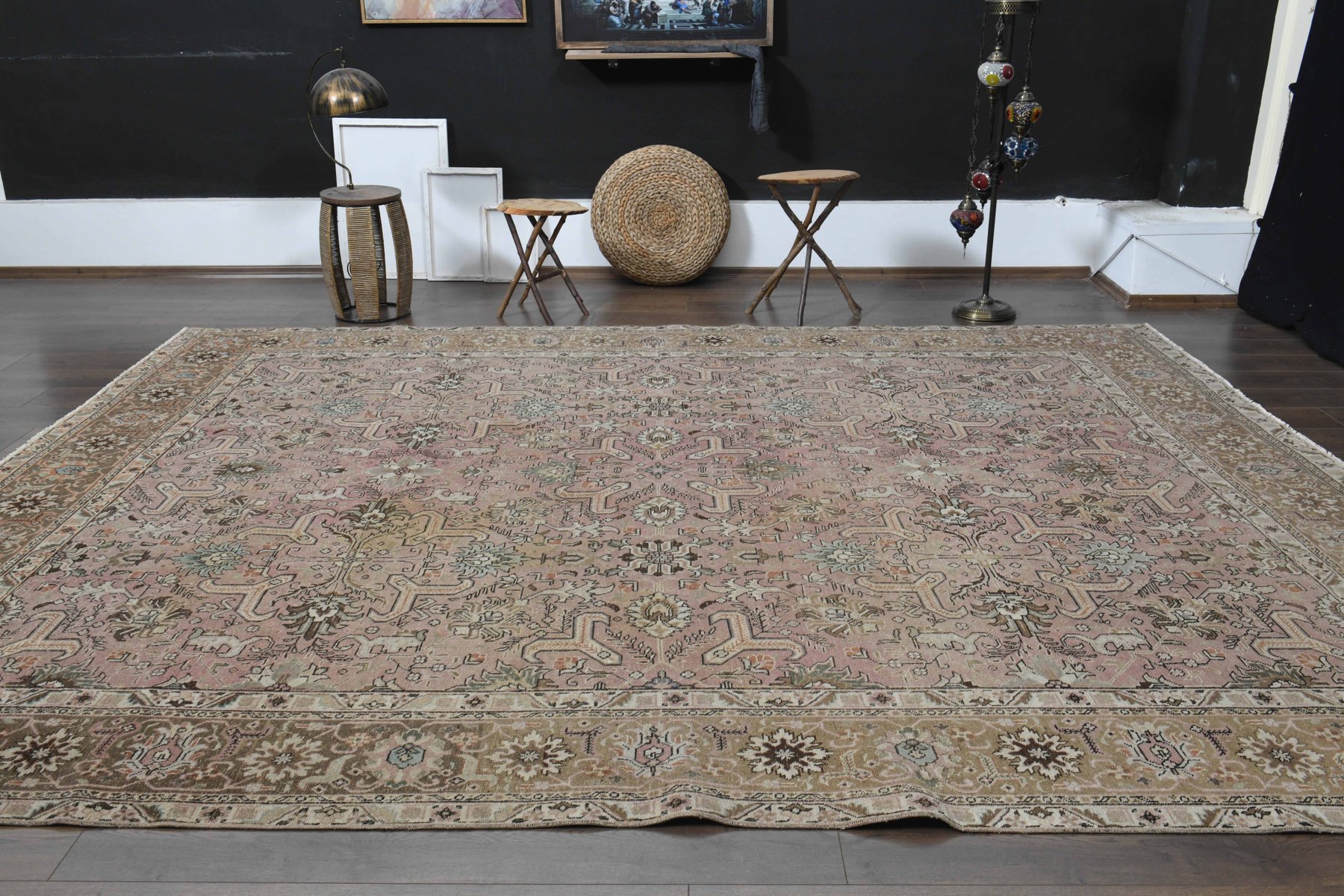 Large Vintage Wool Rug with Star Motif, 1960s for sale at Pamono