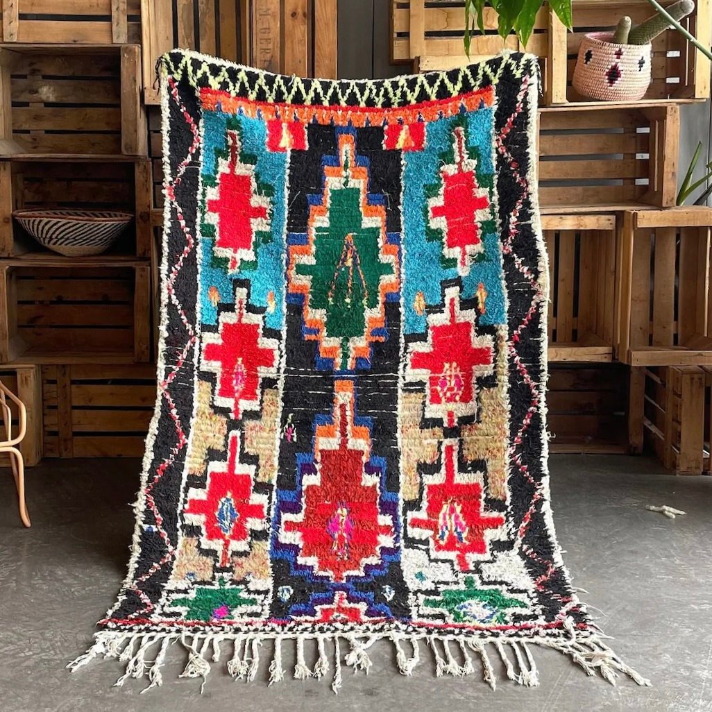 Moroccan Traditional Handwoven Cotton Rug, 1980s for sale at Pamono